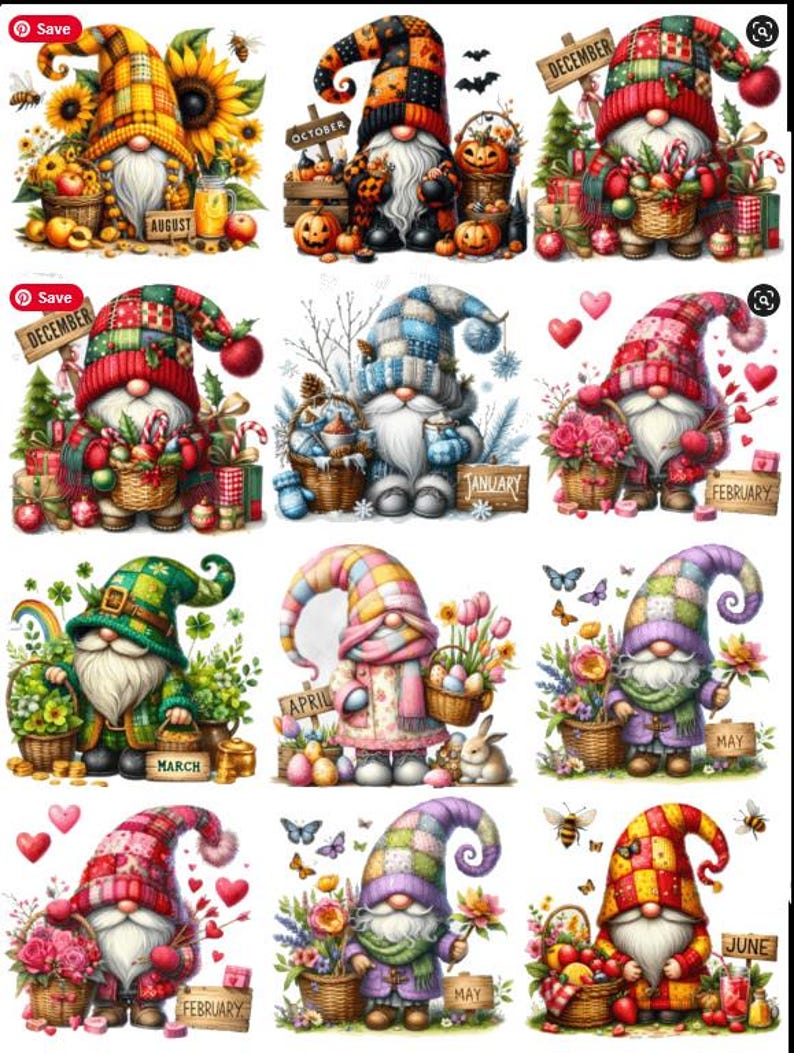 12 Month Gnome Cross Stitch Pattern Set: Seasonal Embroidery (PDF ...