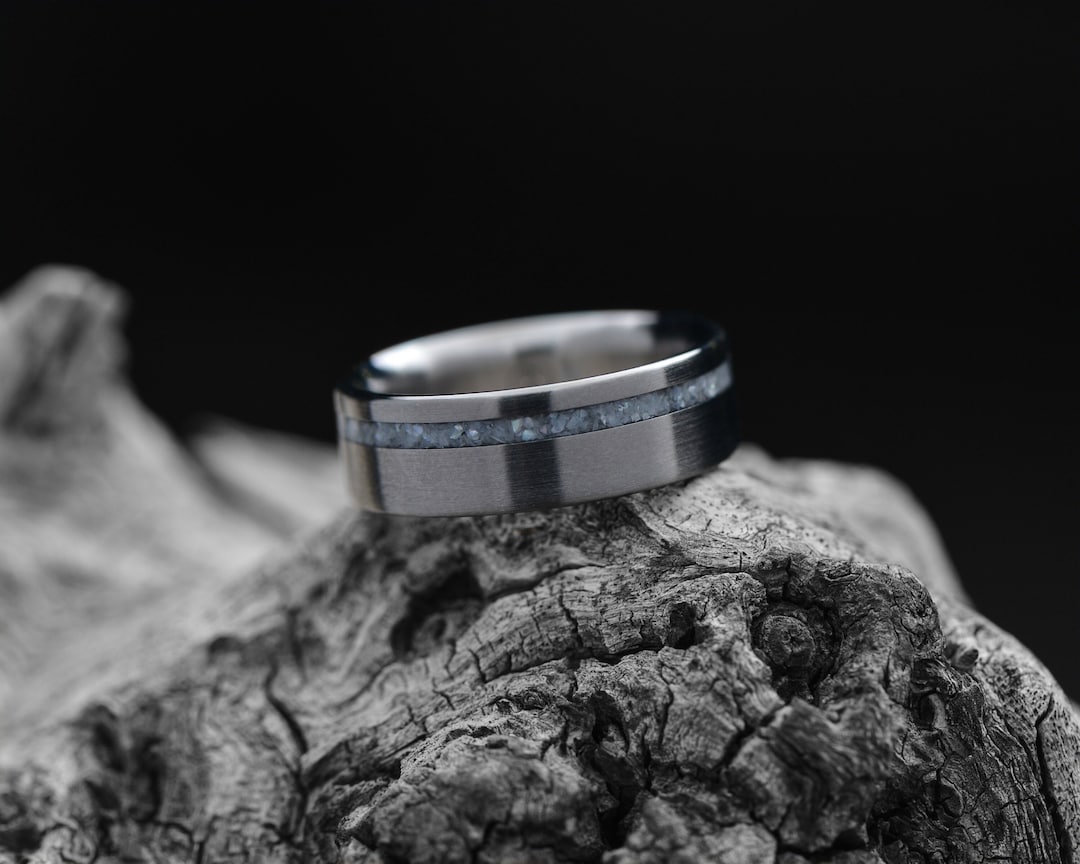 The Shift | FREE ENGRAVING | Titanium Ring With Crushed Pearl Inlay ...