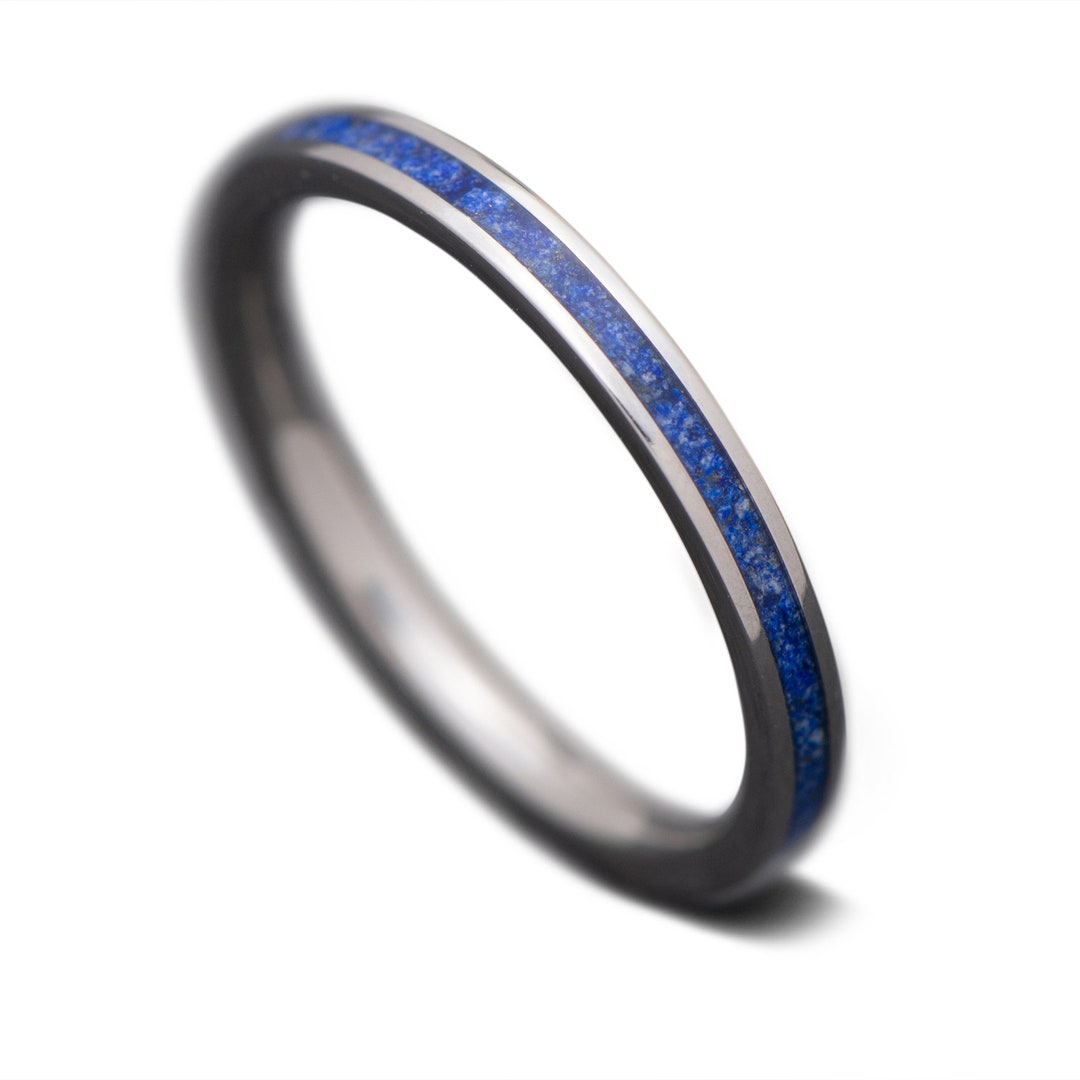 The Anchor FREE ENGRAVING Titanium Ring With Blue Lapis Lazuli Inlay ...