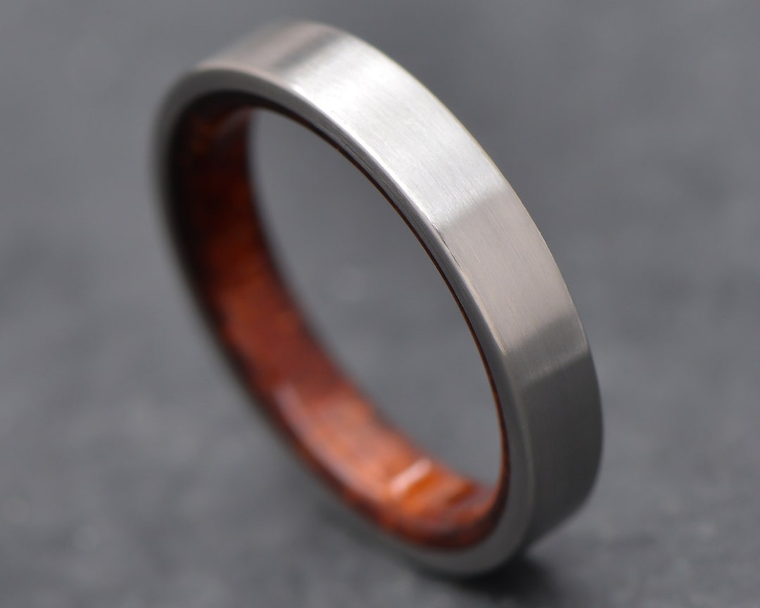 The Titan | FREE ENGRAVING | Titanium Ring With Mahogany Wood Inner ...