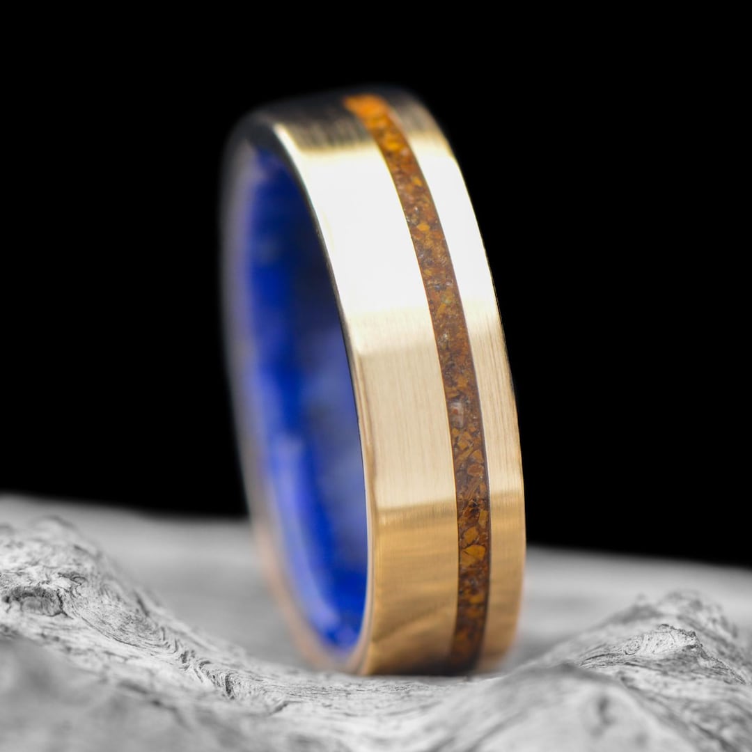 10KY Gold Wedding Band With Tigers Eye & Lapis Lazuli Inlay | FREE ...