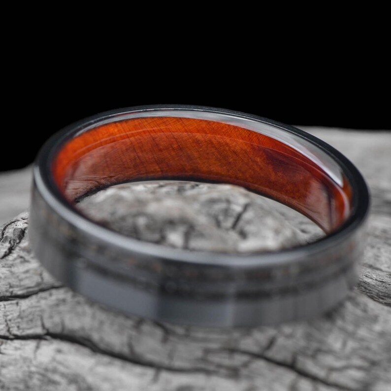 Black Titanium Wedding Band With Meteorite & Crushed T-rex Inlays ...