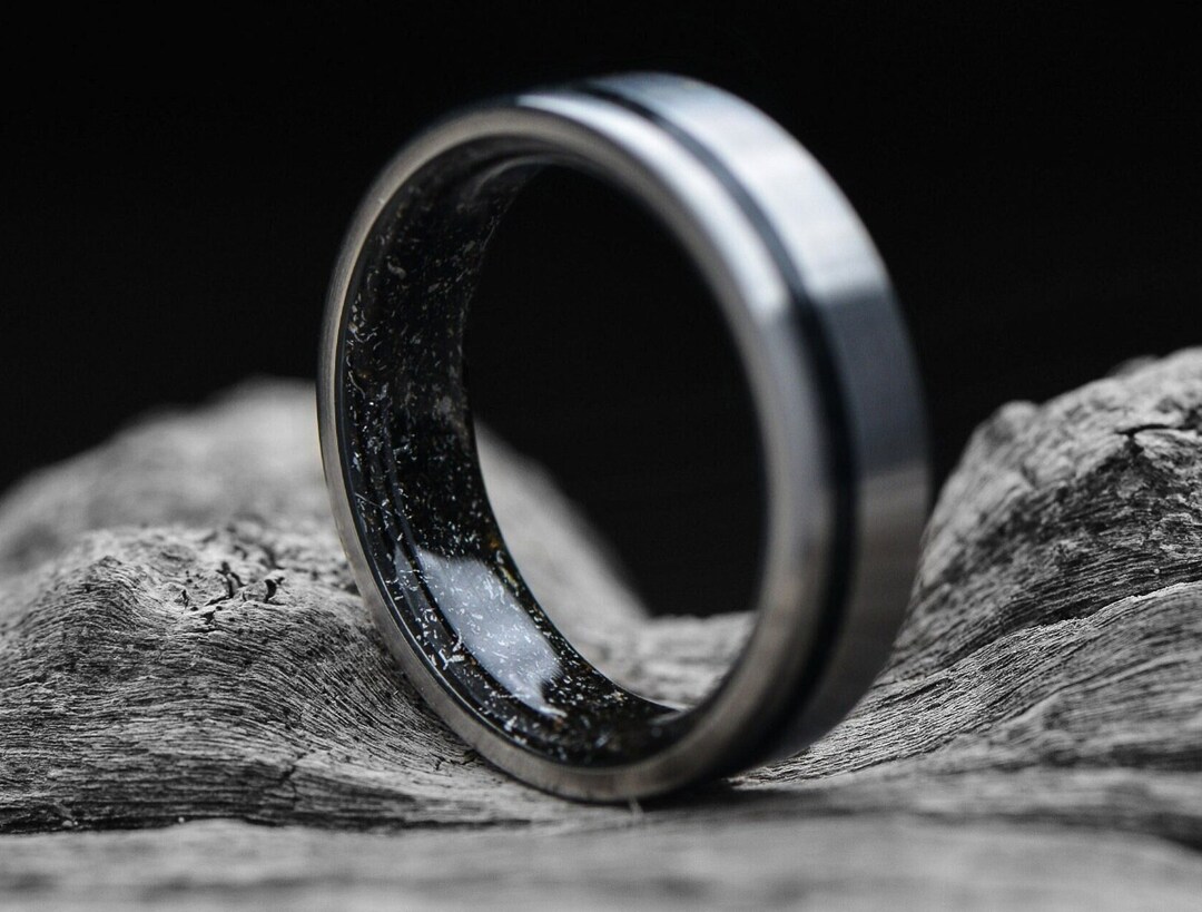 The Shift | FREE ENGRAVING | Titanium Ring With Moss Agate Inlay and ...