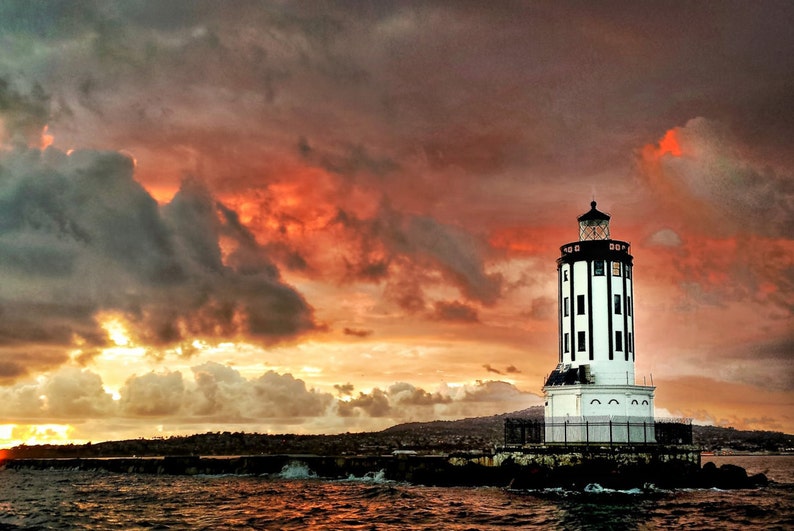 Lighthouse, Storm, Boat, Ocean, Pretty, Aqua, Minimalist, Sunset - Etsy