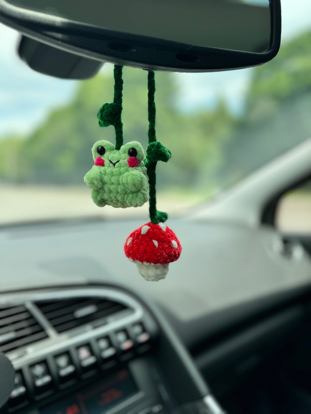 Summer Car Charms Rear View Mirror Frog and Mushroom , Crochet Car ...