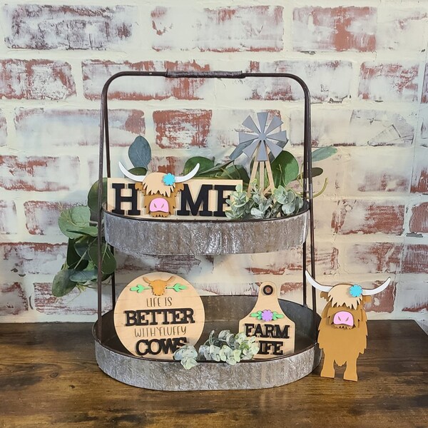 Highland Cow Tiered Tray Decor - Etsy