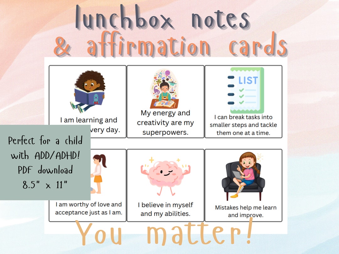 Lunchbox Notes for Kids | 6 Lunchbox Cards Printable | Lunch Notes ...