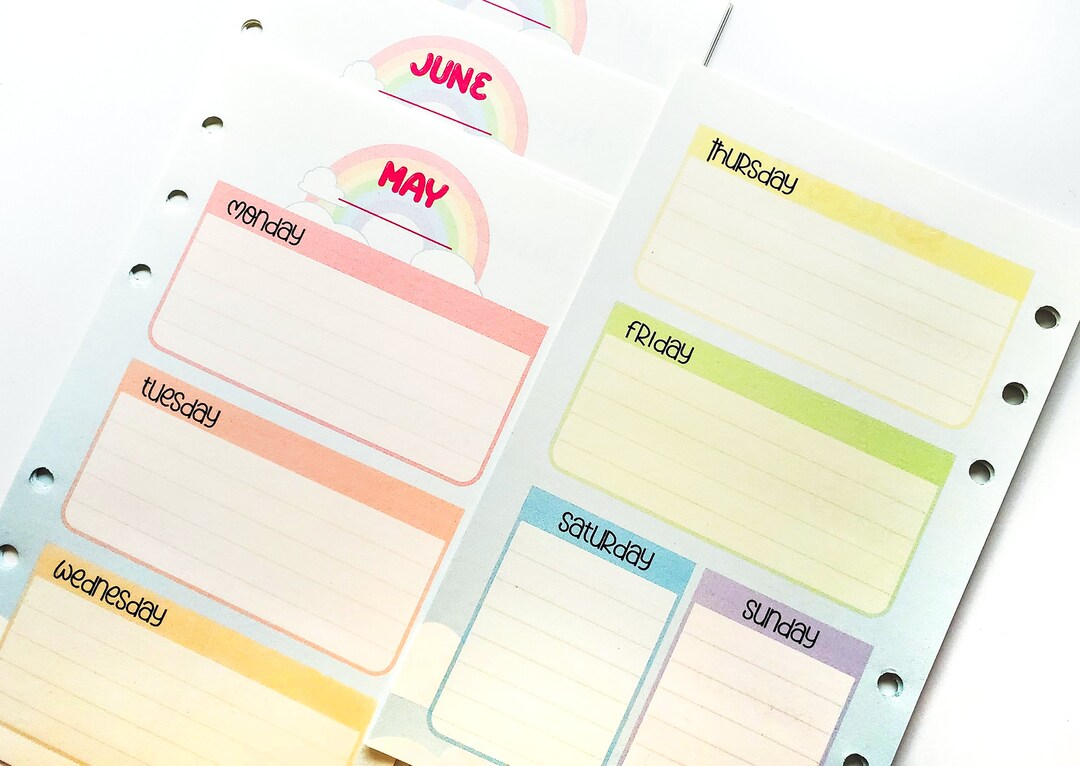 Pastel Rainbow Kawaii Personal Size Planner Inserts | Weekly Planner ...