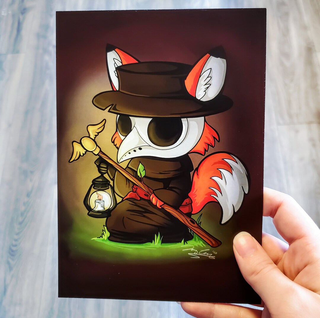 Chibi Plague Doctor Fox 5x7 Inch Wall Art Print | Spooky Healer Animal ...