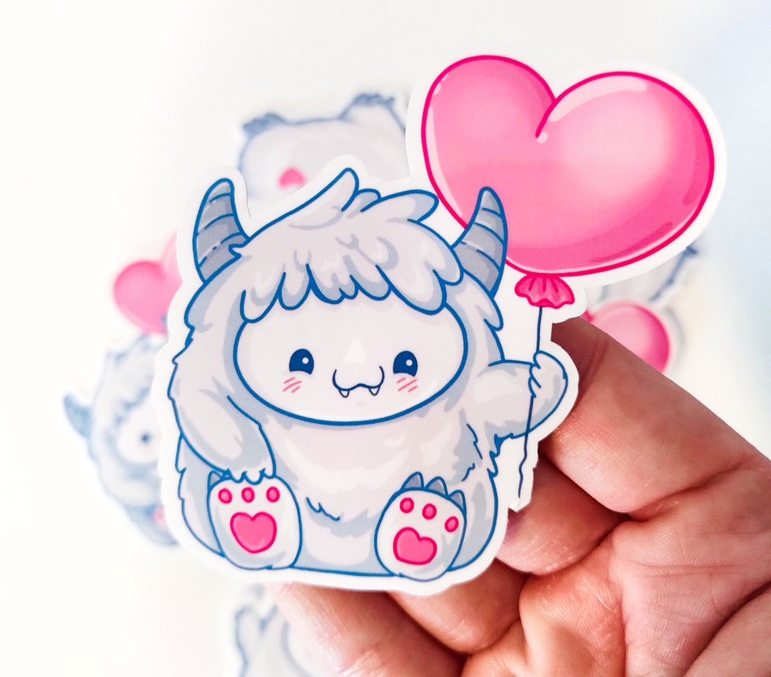 Cute Yeti Heart Balloon 3 Inch Vinyl Sticker | Cute Cryptid Abominable ...