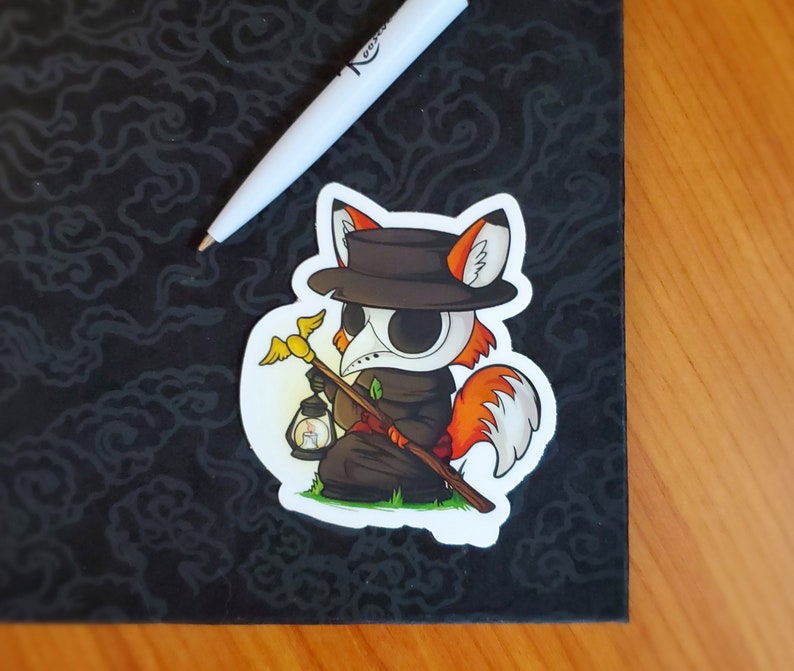 Chibi Plague Doctor Fox 3 Inch Vinyl Sticker | Spooky Healer Animal ...