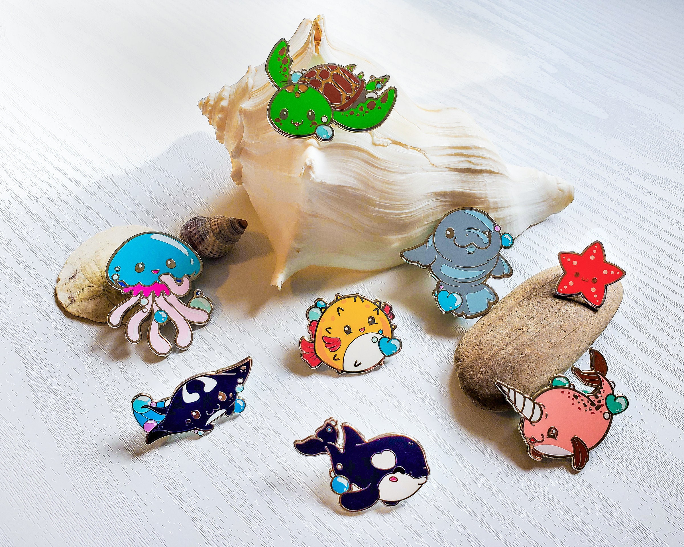 Ocean Pals Enamel Pin Series Full Box Set | Manatee, Jellyfish, Manta ...