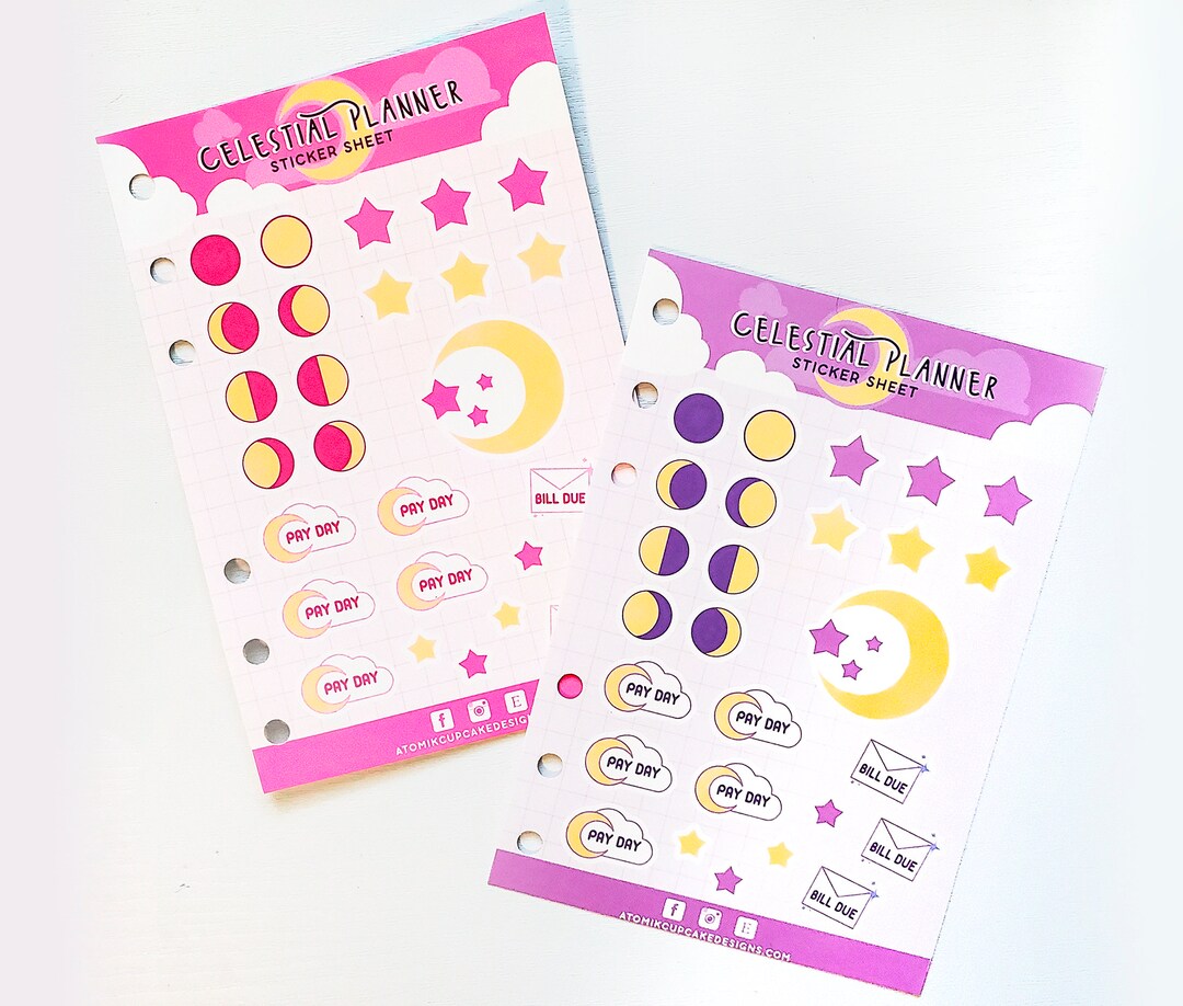 Celestial Planner 4x6 Inch Sticker Sheet | Moon, Stars, Glossy Vinyl - Etsy