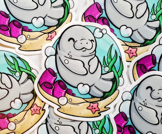 Cute Manatee 3 Inch Vinyl Sticker Ocean Adventure Matte - Etsy