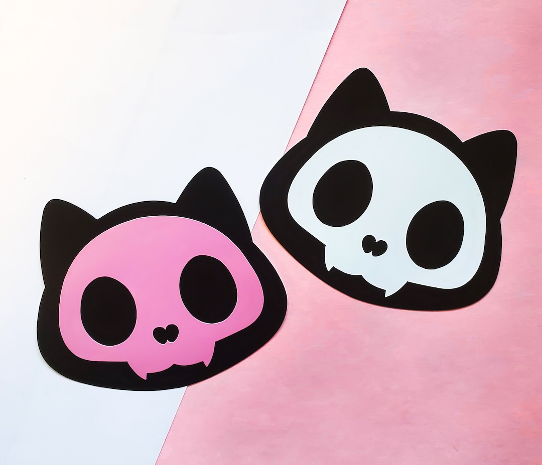 Kawaii Kitty Skull Black and White or Pink Vinyl Decal Cat Skull Decal ...