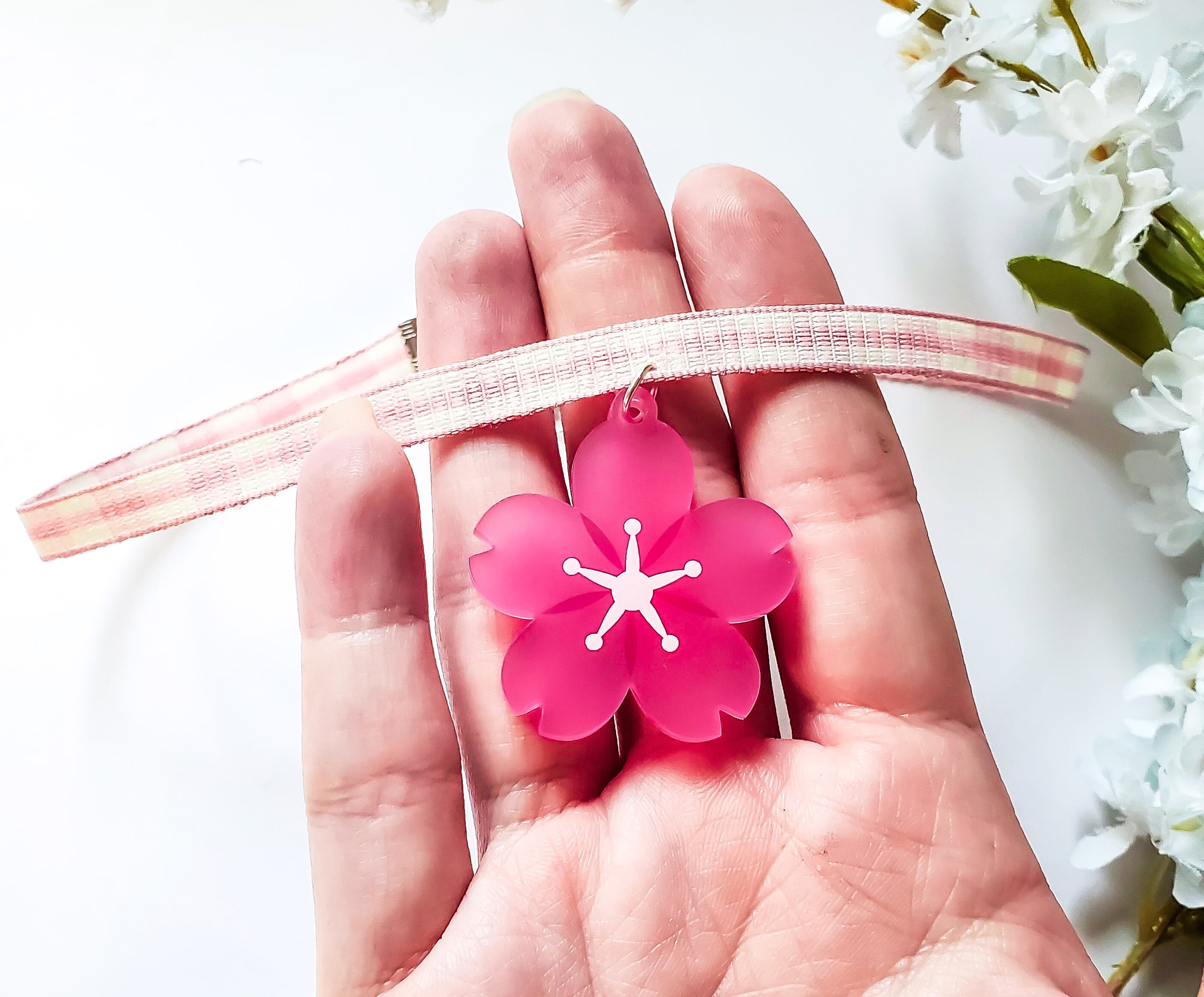 Kawaii Sakura cherry Blossom Acrylic Pink Choker Necklace | Etsy