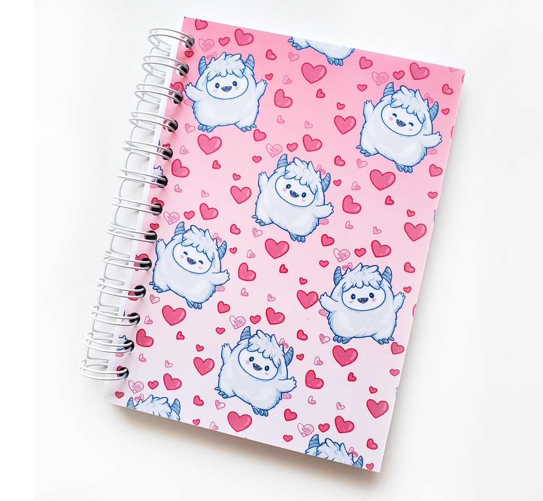 Cute Yeti Heart Spiral 5x7 Inch Notebook | Yeti Love Cryptid Lined ...