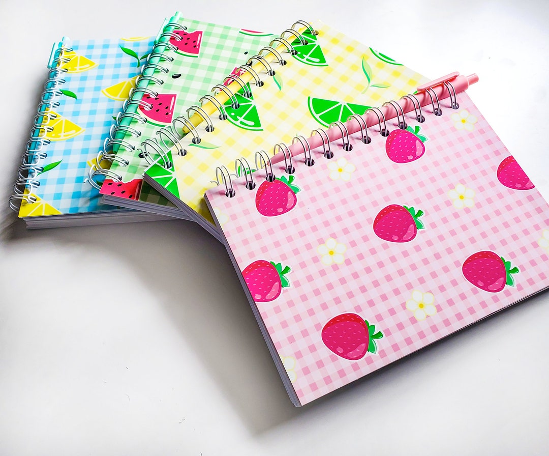 Kawaii Fruity Spiral Notebooks With Pen | 5x7 Inch Wire Bound Gingham ...