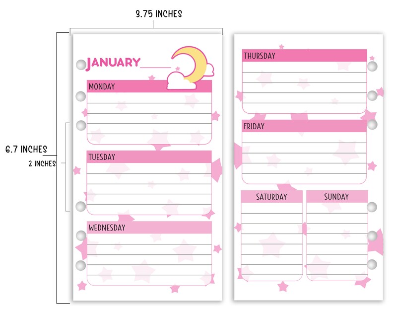 Pastel Kawaii Moon and Stars Personal Size Planner Inserts | Weekly ...