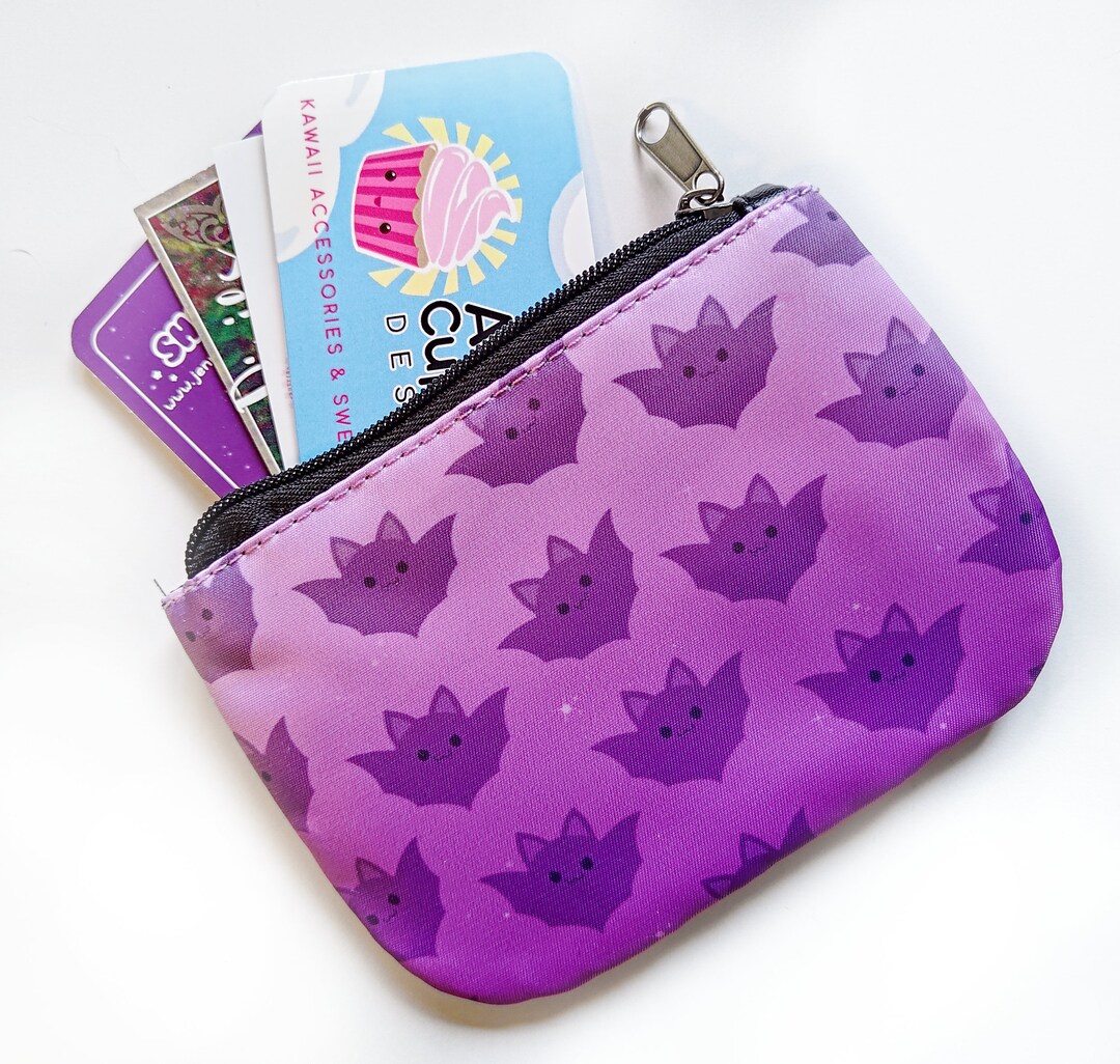 Kawaii Bat Purple Coin Purse | 3x5 Inch Mini Bat Print Pouch for ...