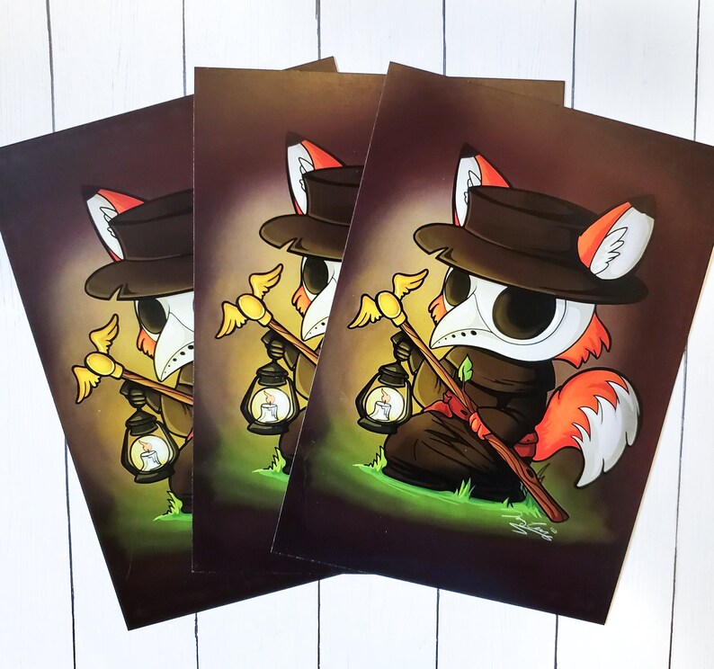 Chibi Plague Doctor Fox 5x7 Inch Wall Art Print | Spooky Healer Animal ...