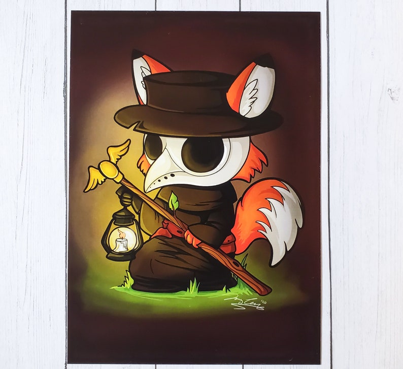 Chibi Plague Doctor Fox 5x7 Inch Wall Art Print | Spooky Healer Animal ...