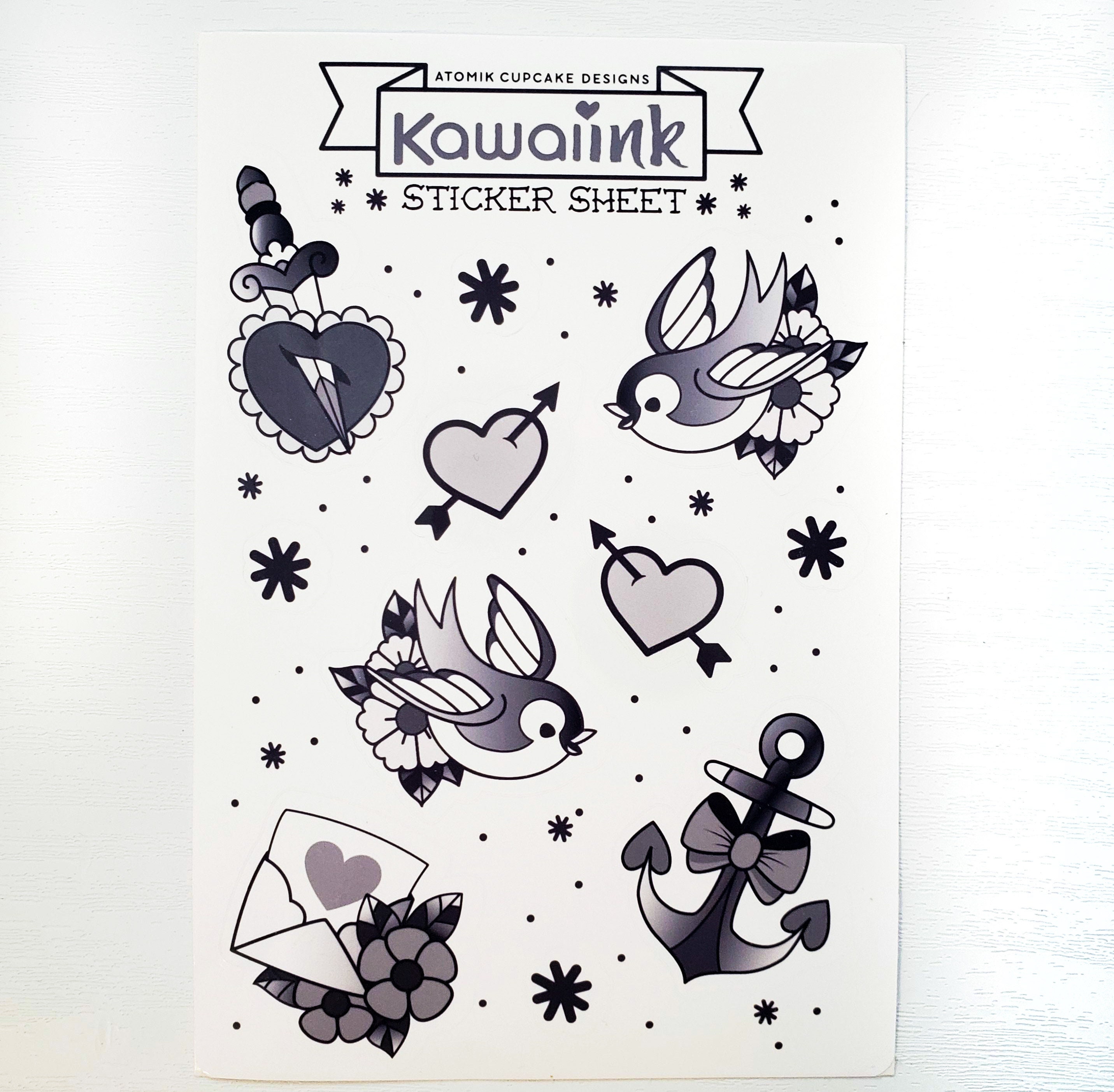 Kawaiink 4x6 Inch Tattoo-themed Sticker Sheets Glossy Vinyl - Etsy