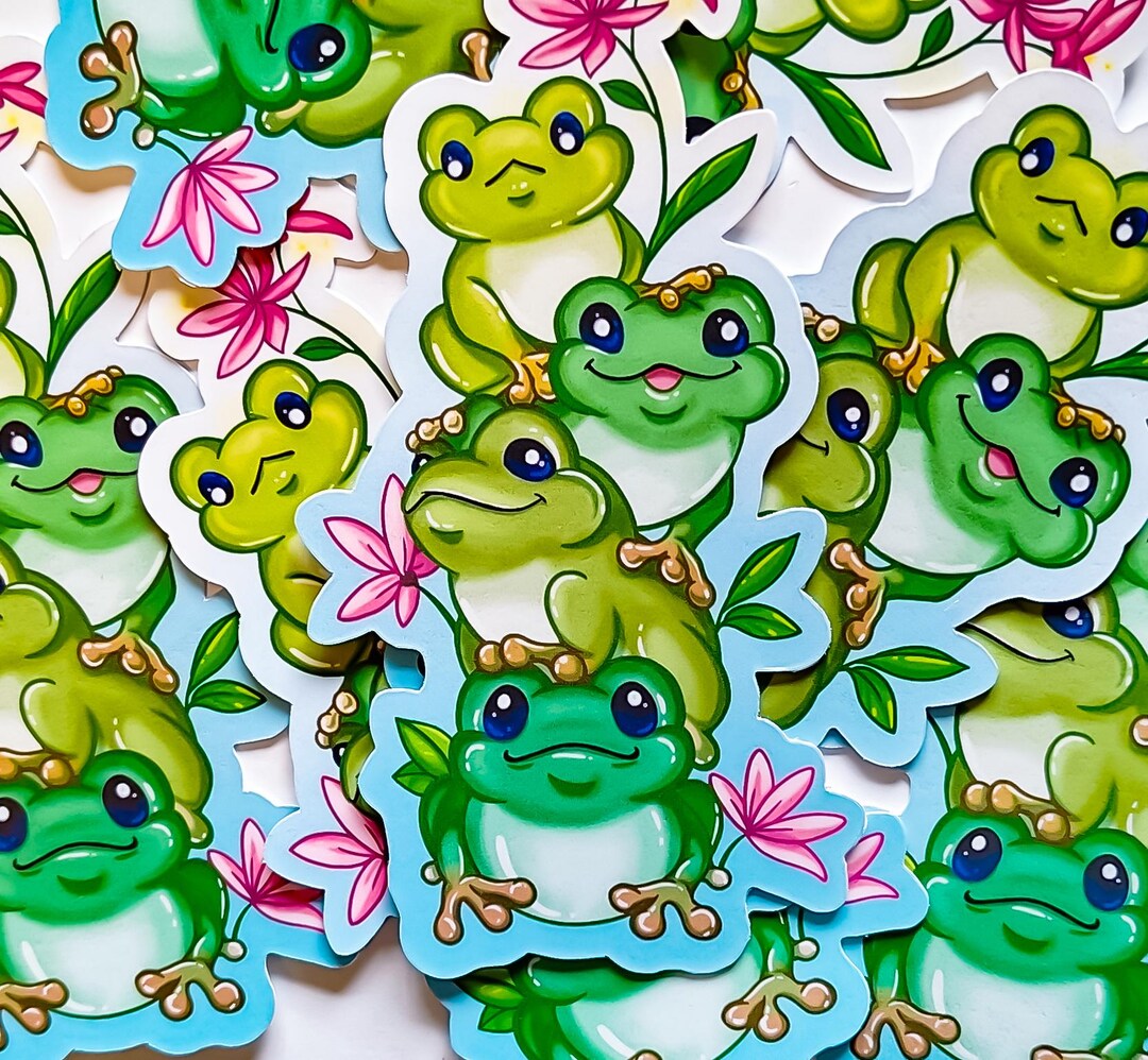 Frog Pile 4 Inch Matte Vinyl Sticker | Kawaii Frog Cottagecore Sticker ...