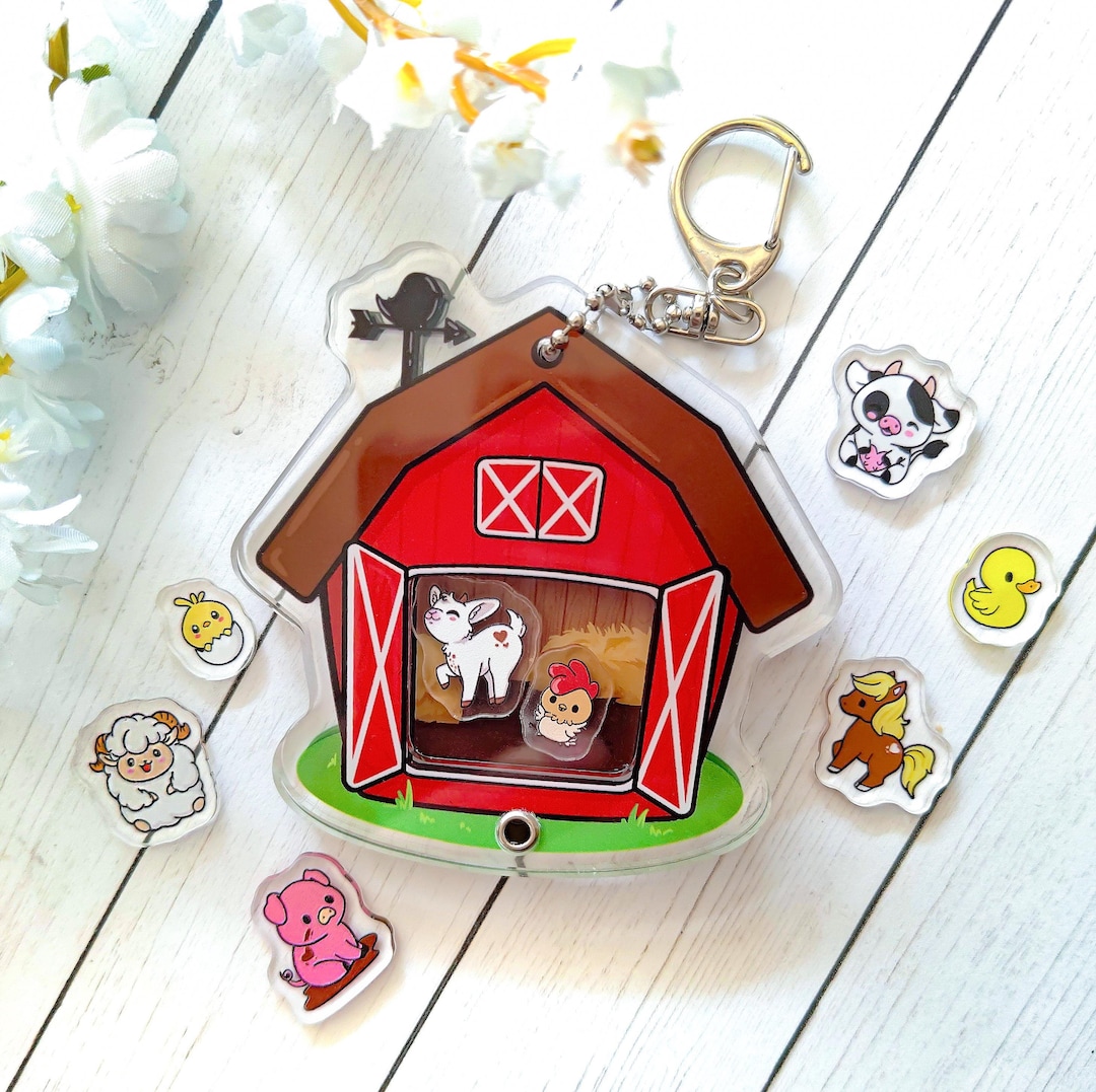 Kawaii Barn Shaker Keychain With Replaceable Farm Animal Charms | 3 ...