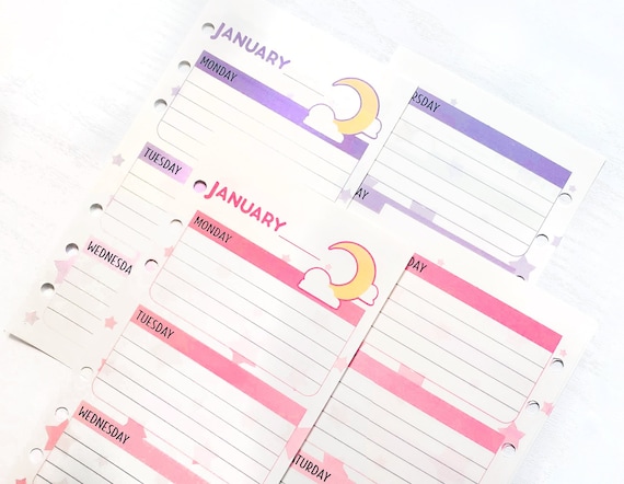 Pastel Kawaii Moon and Stars Personal Size Planner Inserts - Etsy