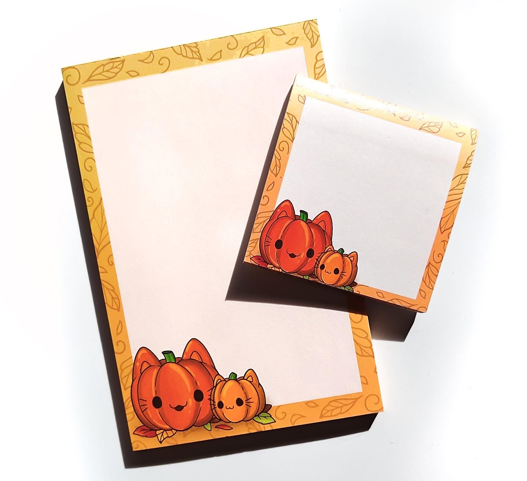 Kawaii Kitty Pumpkins 4x6 Notepad and Sticky Notes | Fall Theme ...