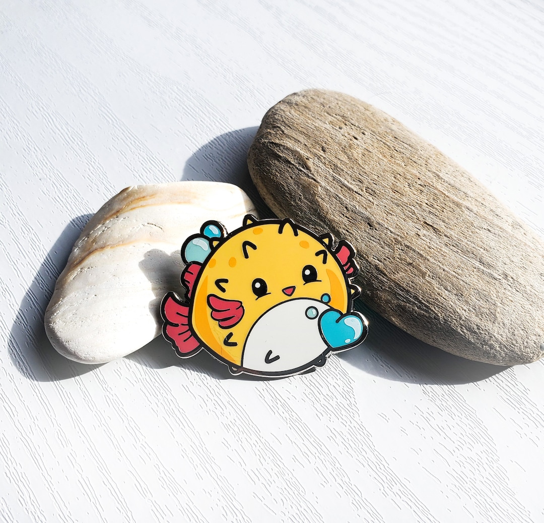 Kawaii Puffer Fish 1.5 Inch Hard Enamel Pin | Ocean Pals Enamel Pin ...