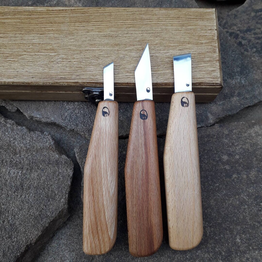 Hand Forged Wood Carving Chisel Set: Geometric Knives, Beech Handle - Etsy