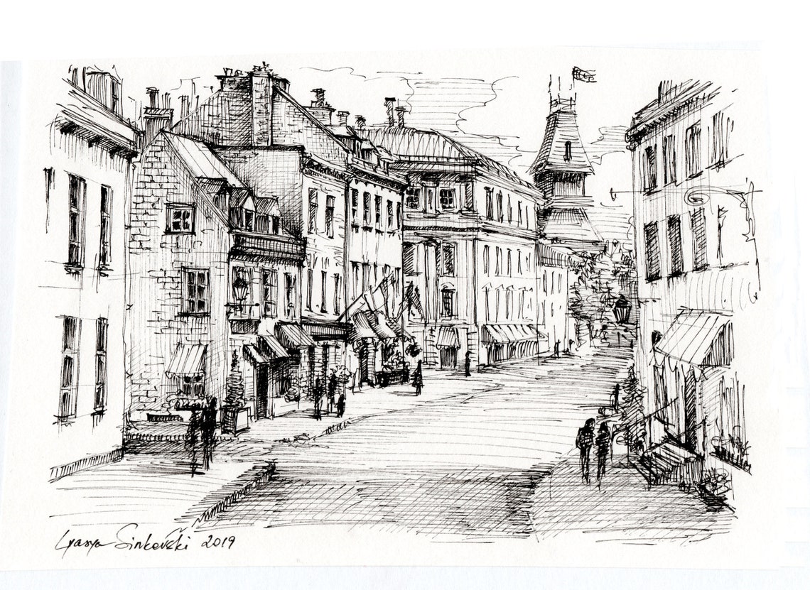 Directly From the Artist: Quebec City Ink Drawing Architecture - Etsy