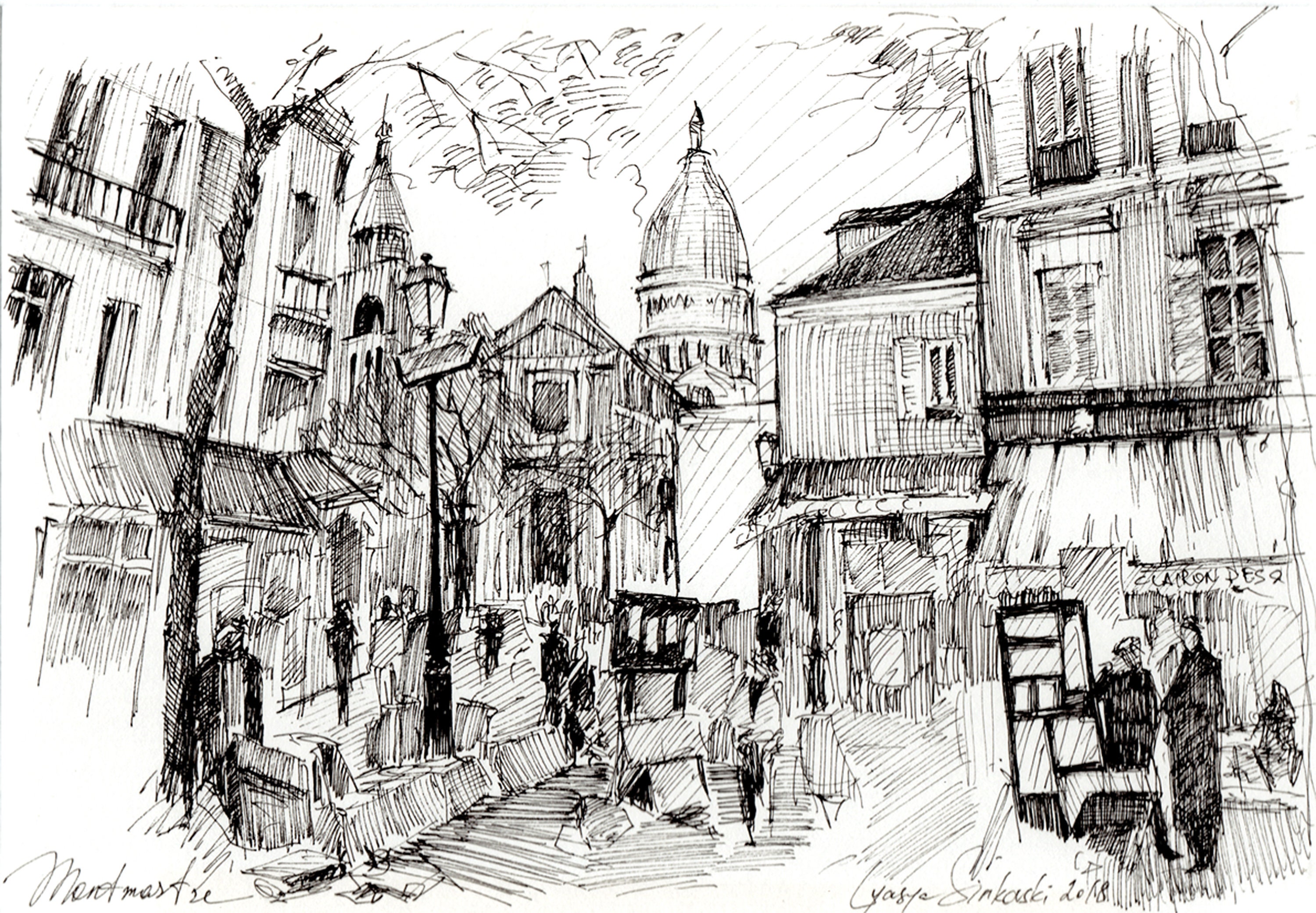 Directly From the Artist: Ink Drawing Montmartre Paris Fine - Etsy