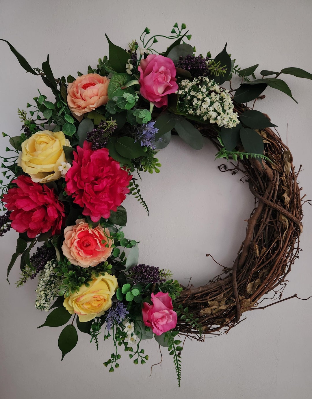 Spring, Easter, and Summer Wreath With Roses and Assorted Flowers - Etsy