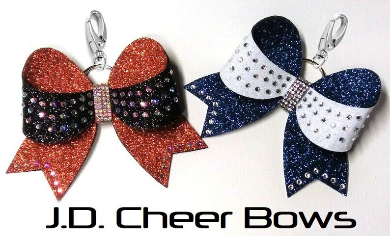 Deluxe Rhinestone Cheer Bow Keychain- Many Colors Combos, Keychain Bows ...