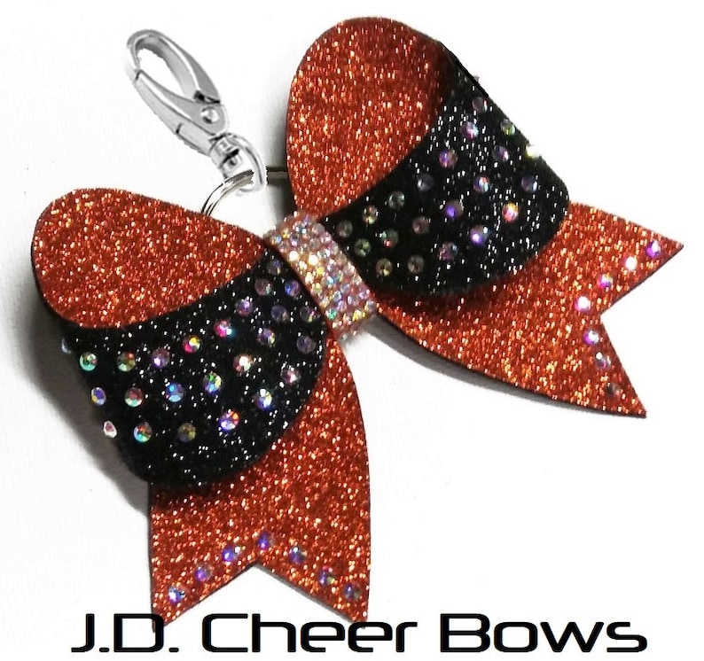 Deluxe Rhinestone Cheer Bow Keychain- Many Colors Combos, Keychain Bows ...