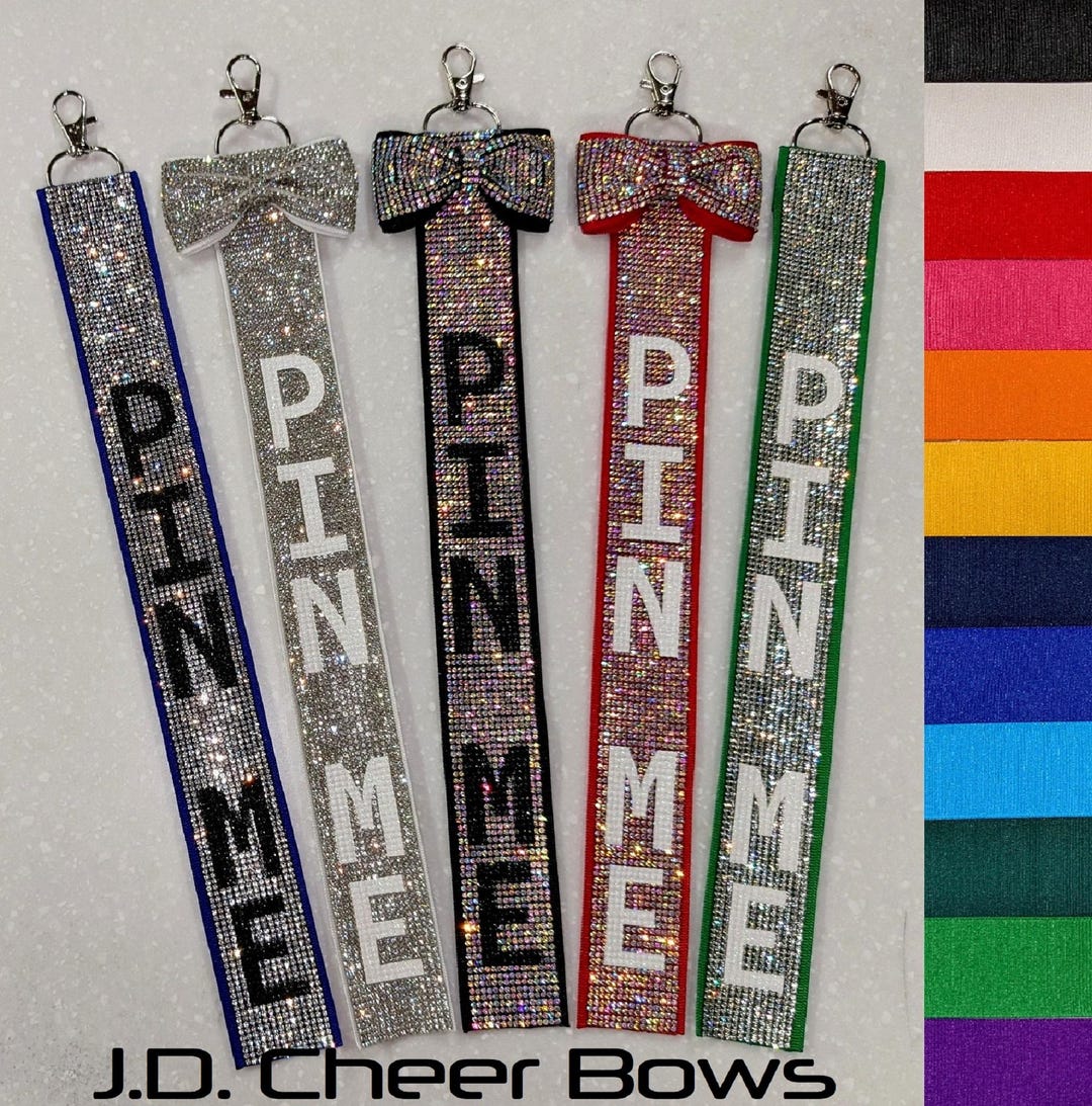 Rhinestones PIN ME Ribbon,pin Me Keychains,pin Me Bag Tags, Cheer Gifts,good Luck Pins, - Etsy