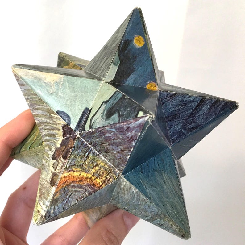 Upcycled Origami Kusudama Star Decoration : Mini Van Gogh Blue - Etsy