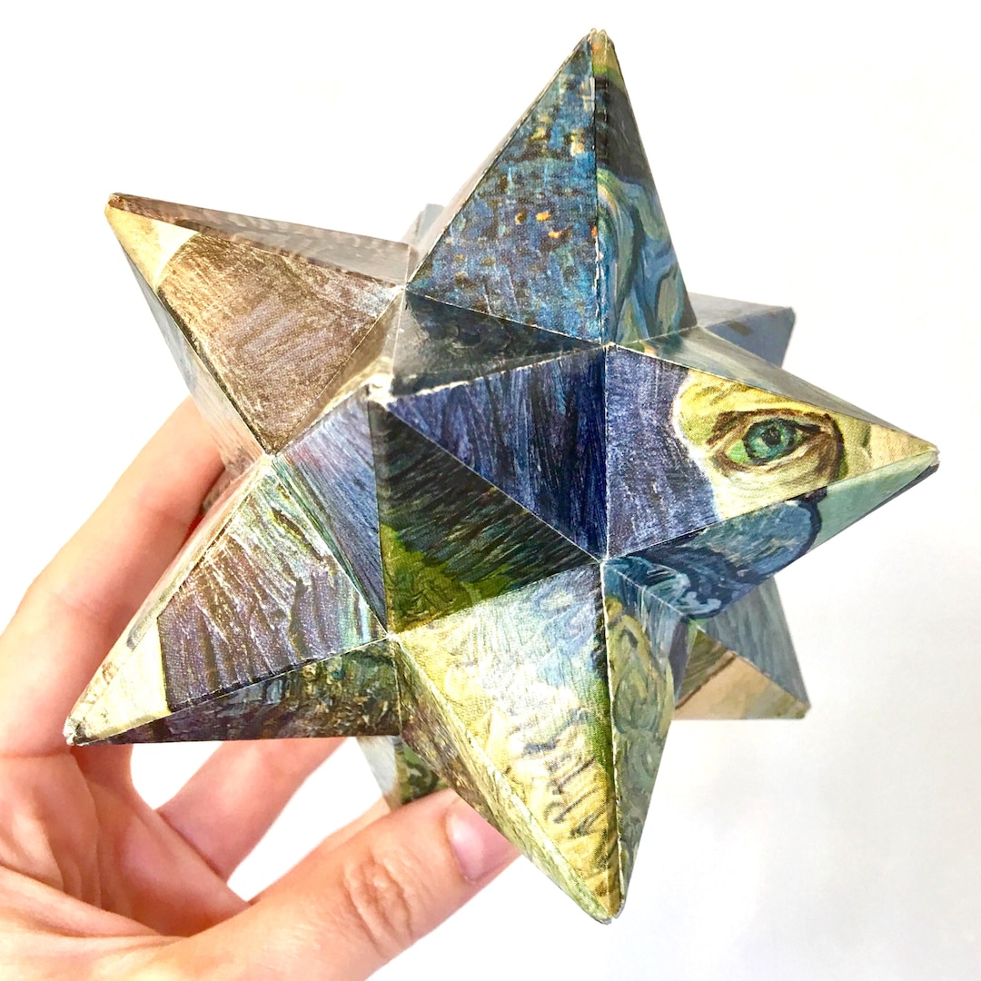 Upcycled Origami Kusudama Star Decoration : Mini Van Gogh Blue - Etsy