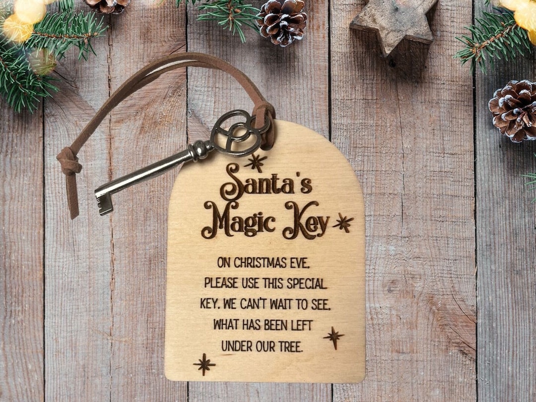 Santa’s Magic Key Ornament, Laser Engraved Ornament, Natural Wood Santa ...