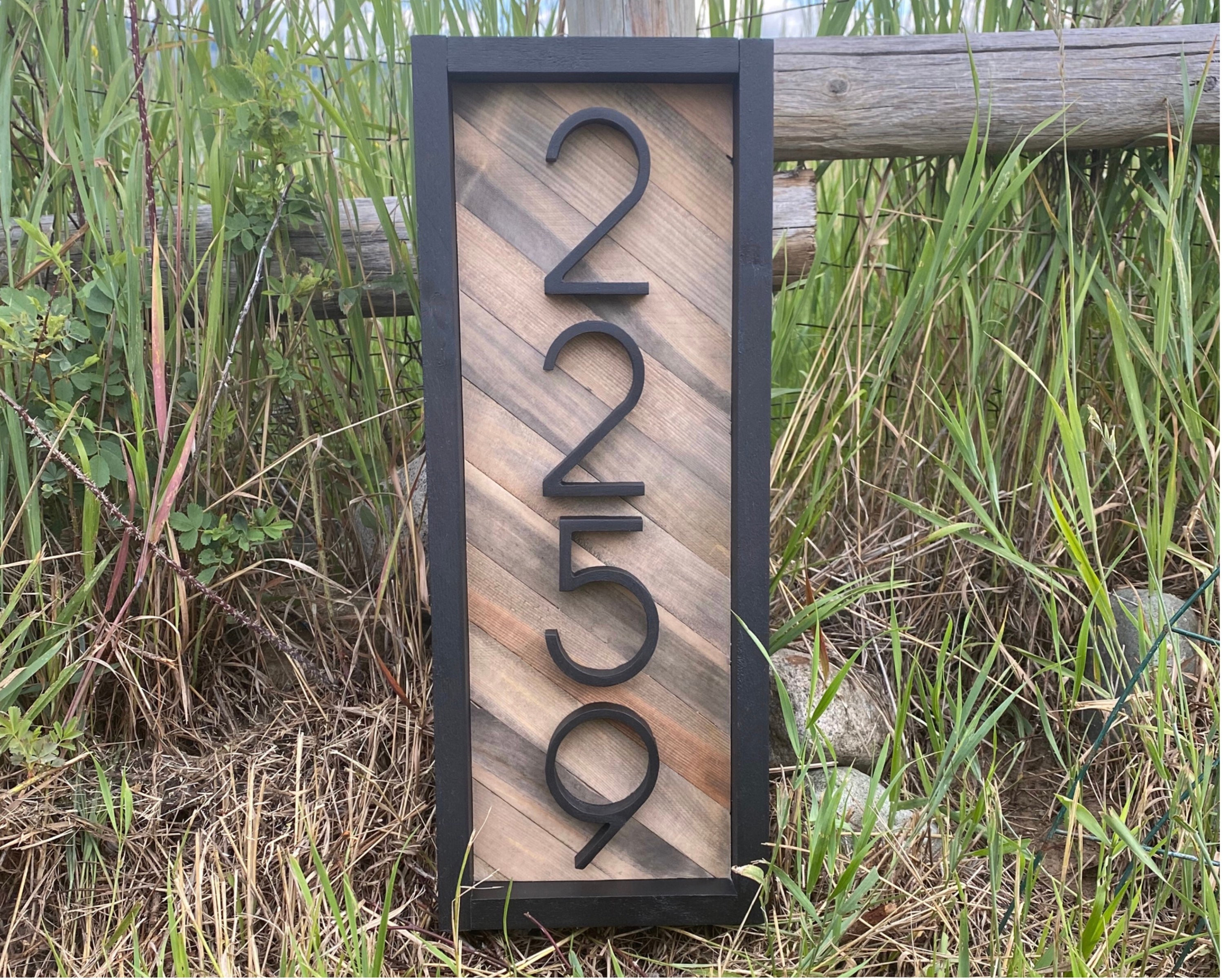 Vertical Wooden address plaque address sign modern | Etsy