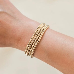 14K Yellow Gold Beaded Bracelet stackable Bracelet Stretch Beaded ...