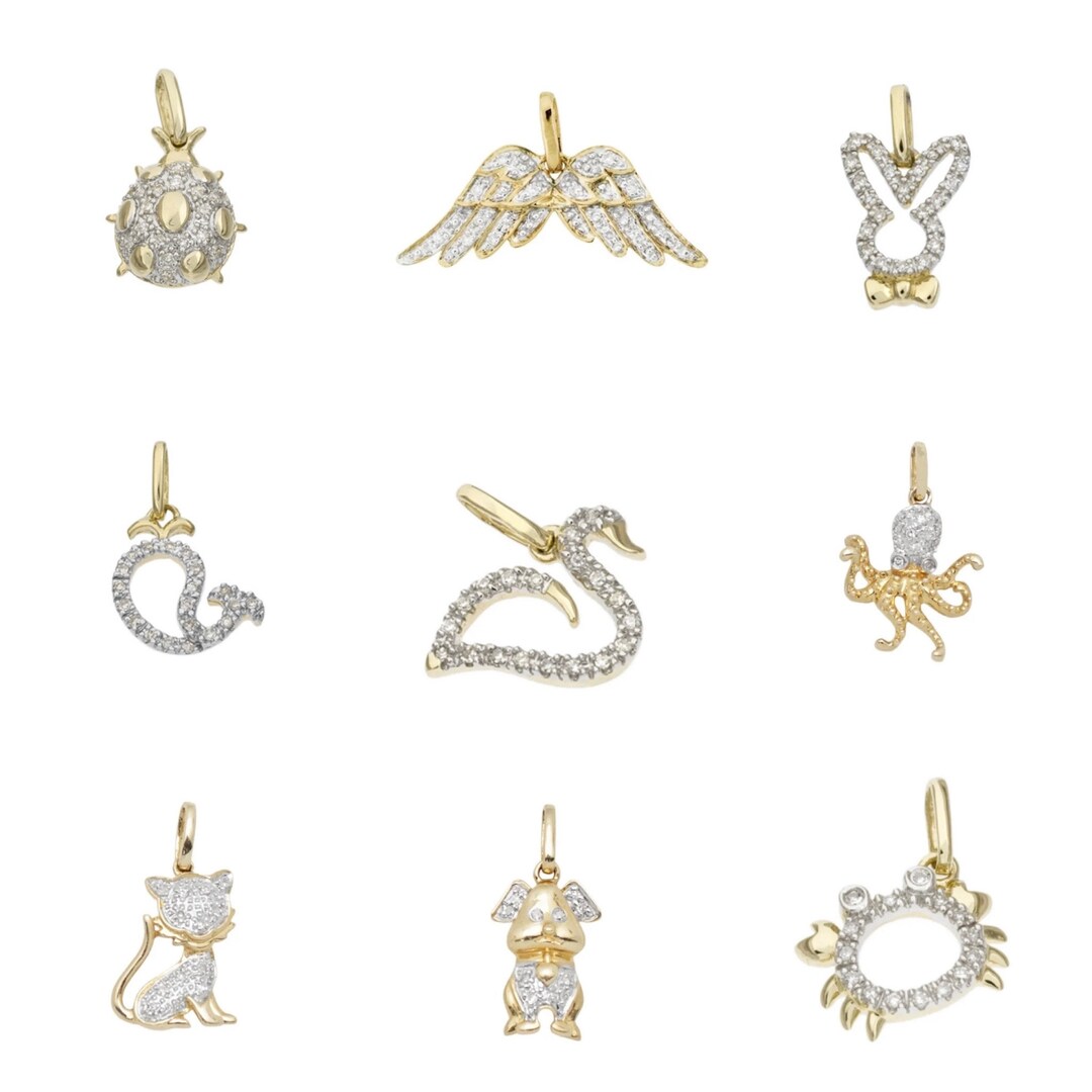 14K Gold Diamond Animal Charm Diamond Charm Diamond Animal Charm Gold ...