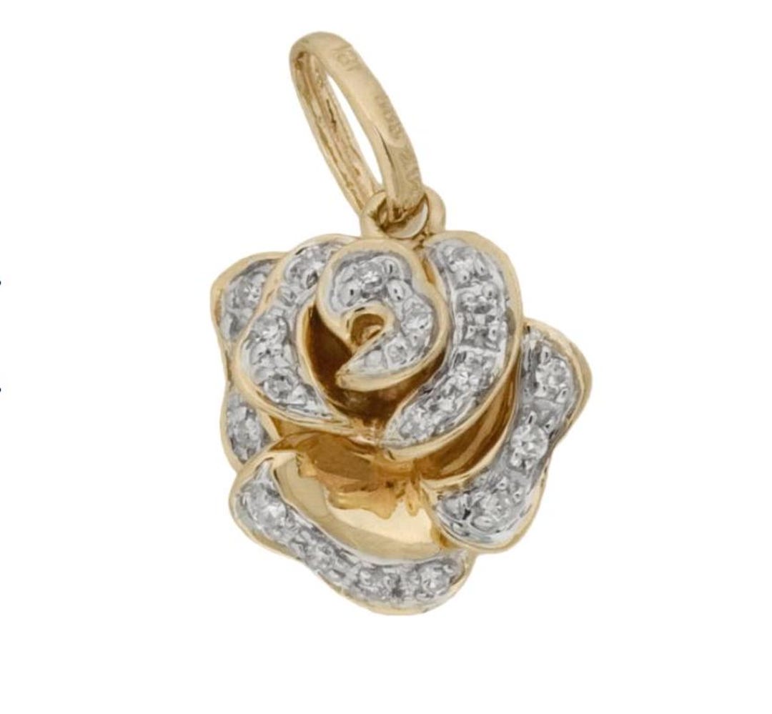 14K Gold Diamond Flower Charm: Floral Pendant - Etsy