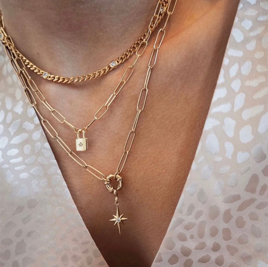 Paperclip Necklace, 18k Gold Paperclip Charm Necklace Charm, Diamond ...