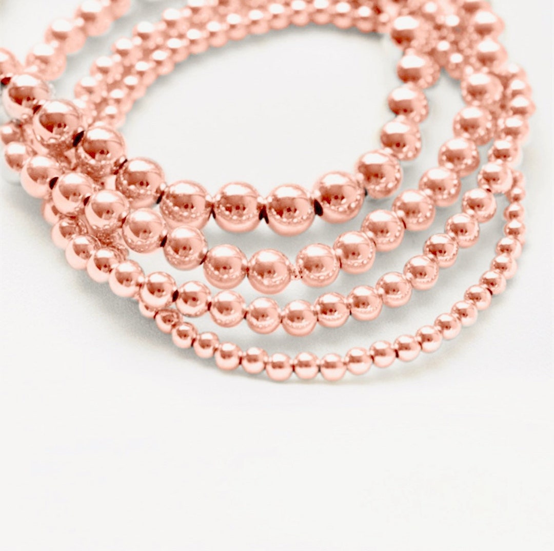 14K Rose Gold Beaded Bracelet Stackable Stretch Beaded - Etsy