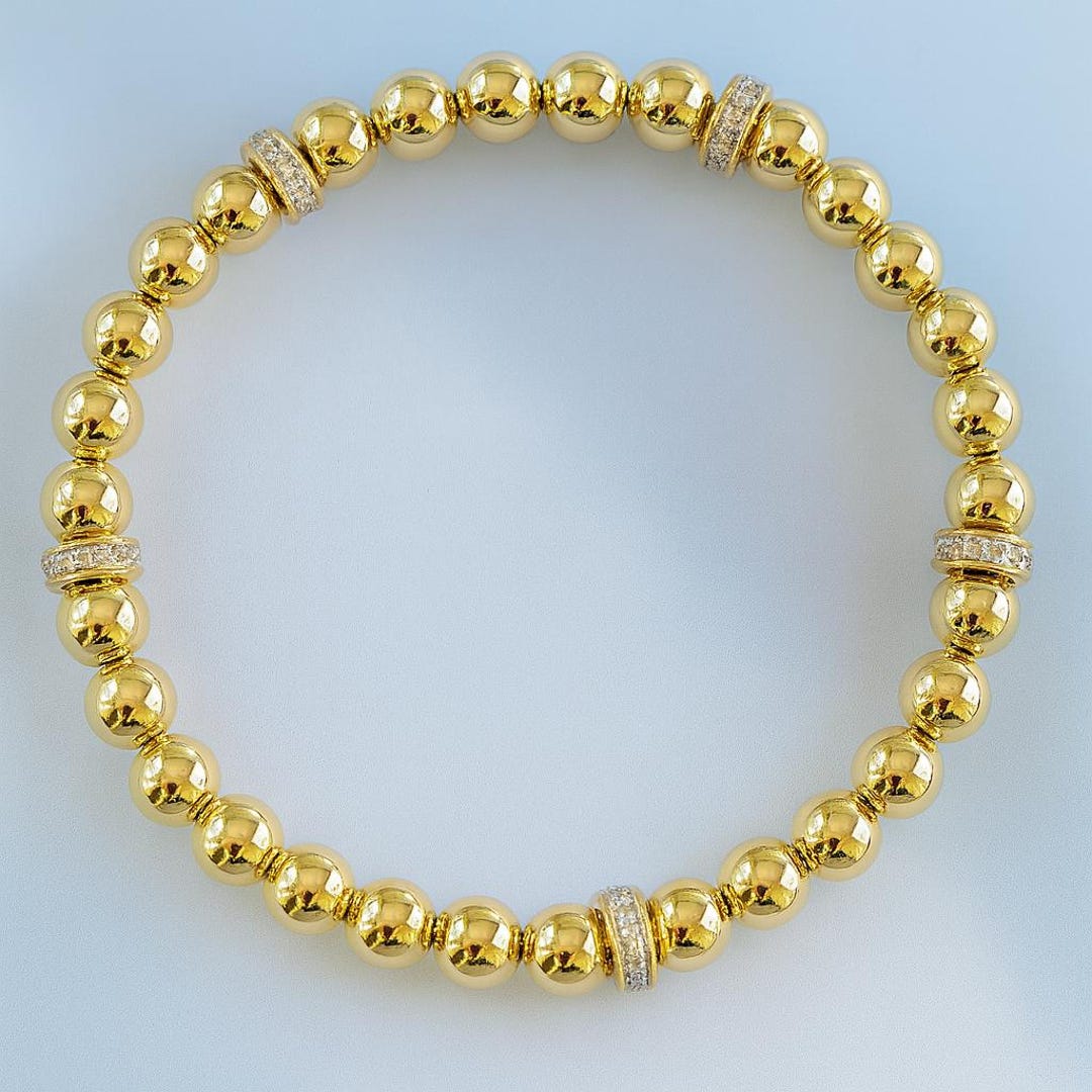 18K Gold Diamond Roundel Bracelet: Stackable Beaded Design - Etsy