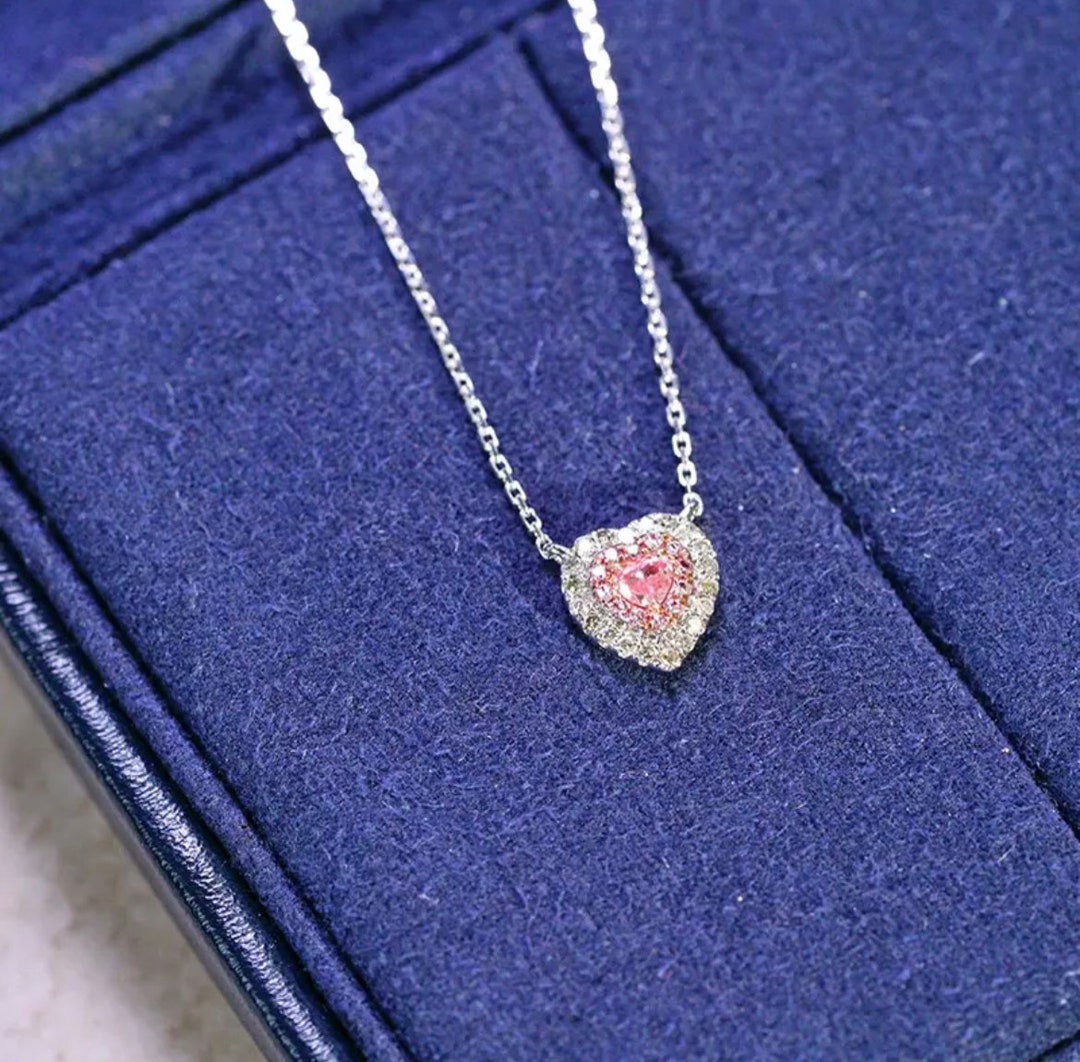 Pink Diamond Heart Necklace in 18K White Gold - Diamond Necklace ...